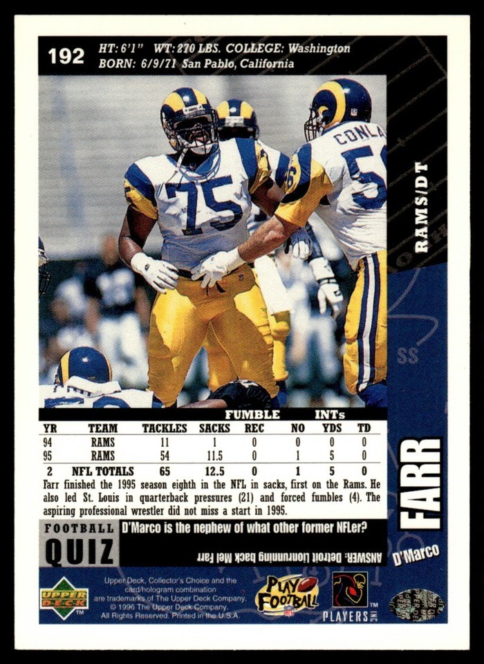 1996 Collector's Choice D'Marco Farr St. Louis Rams #192 21423 | eBay