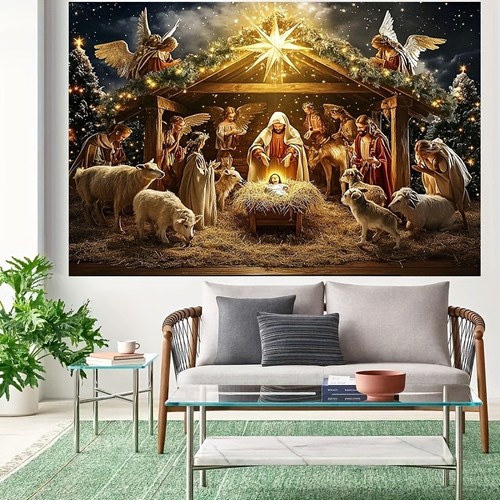 1pc Christmas Nativity Scene Tapestry - Angel, & 3D Visual Effects ...