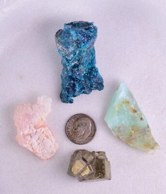 4 MINERALS COLLECTION PYRITE BLUE OPAL PINK OPAL BLUE MALACHITE JB19 | eBay