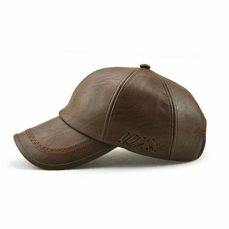 Men's Autumn Winter PU Baseball Caps Outdoor Sport Warm Adjustable ...