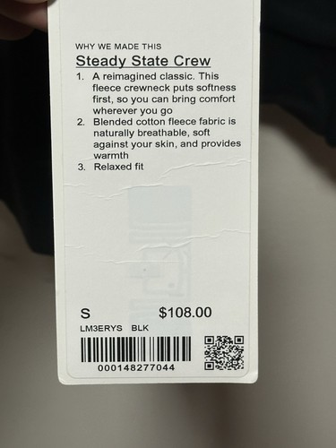 Lululemon Steady State Crew Embossed Black Size S NWT Sweatshirt | eBay