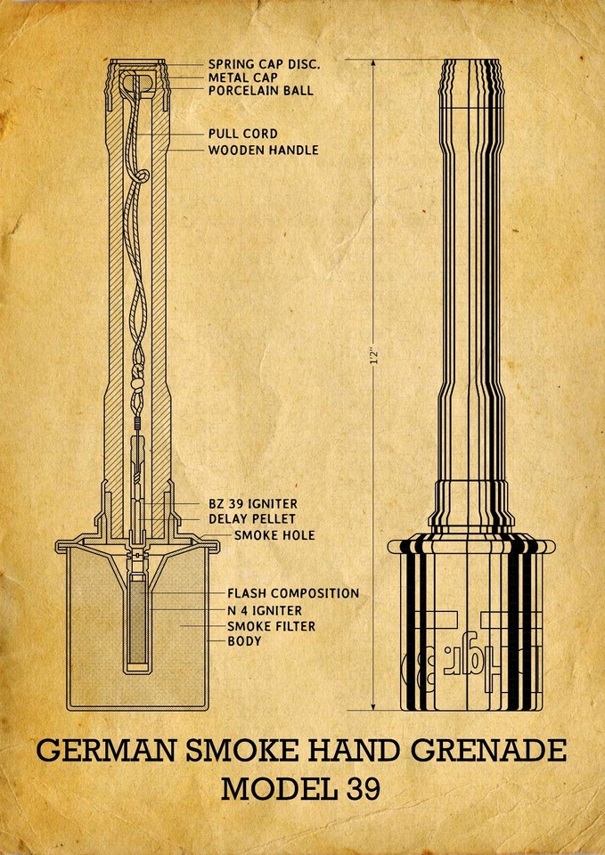 German Smoke Grenade Model 39 Patent Print WWII WW2 Nazi Wehrmacht Hand ...