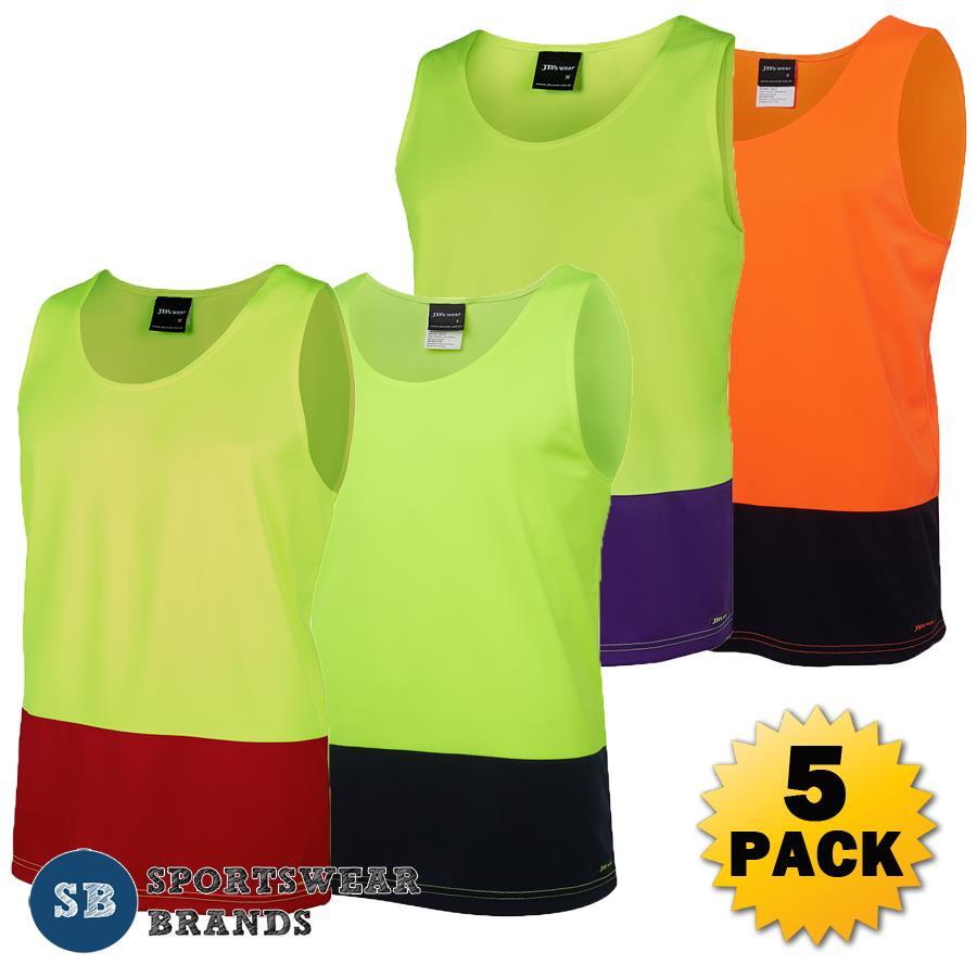 5 x Mens Hi Vis Singlet Workwear Safety Work Quick Dry Tradie Size S ...