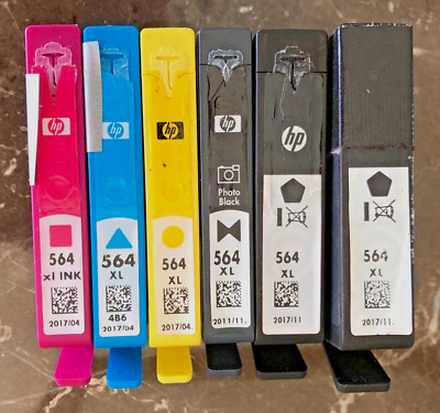 6 Hewlett Packard 564 XL Ink Cartridges, Cyan Magenta Yellow Black used ...
