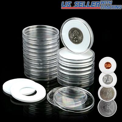 20pcs 46mm Clear Coin Storage Box Round Plastic Case Capsules Container ...