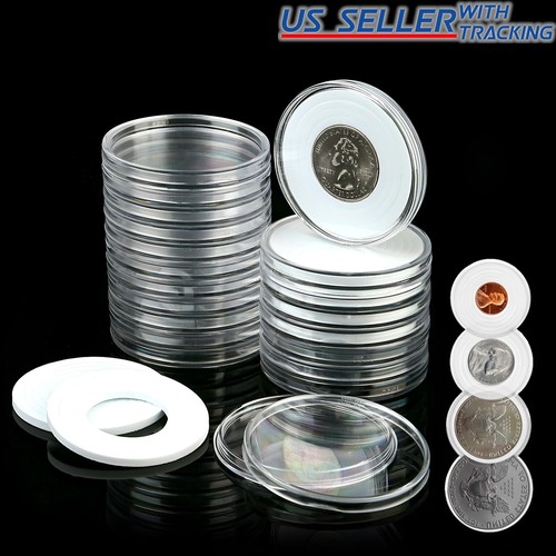 20pcs 46mm Clear Coin Storage Box Round Plastic Case Capsules Container ...