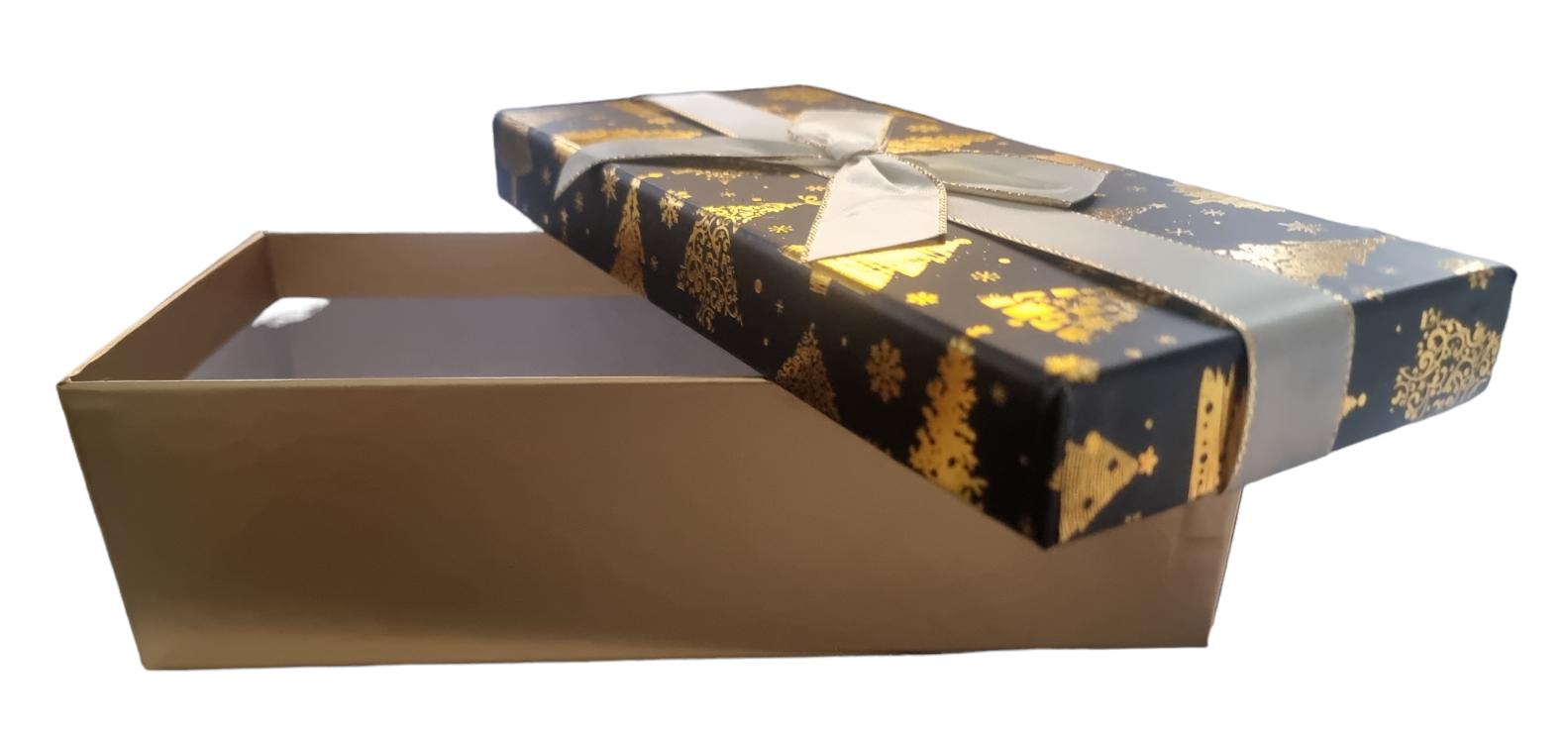 Large Long Christmas Gift Box With Lid Ribbon Xmas Present Gold ...