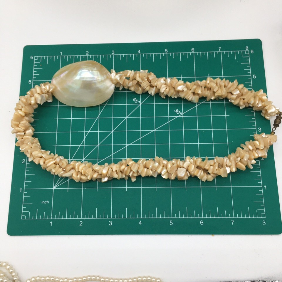 Sea Shell Chip Beaded Multi Strand Twist Necklace Shell Focal Approx 22 ...