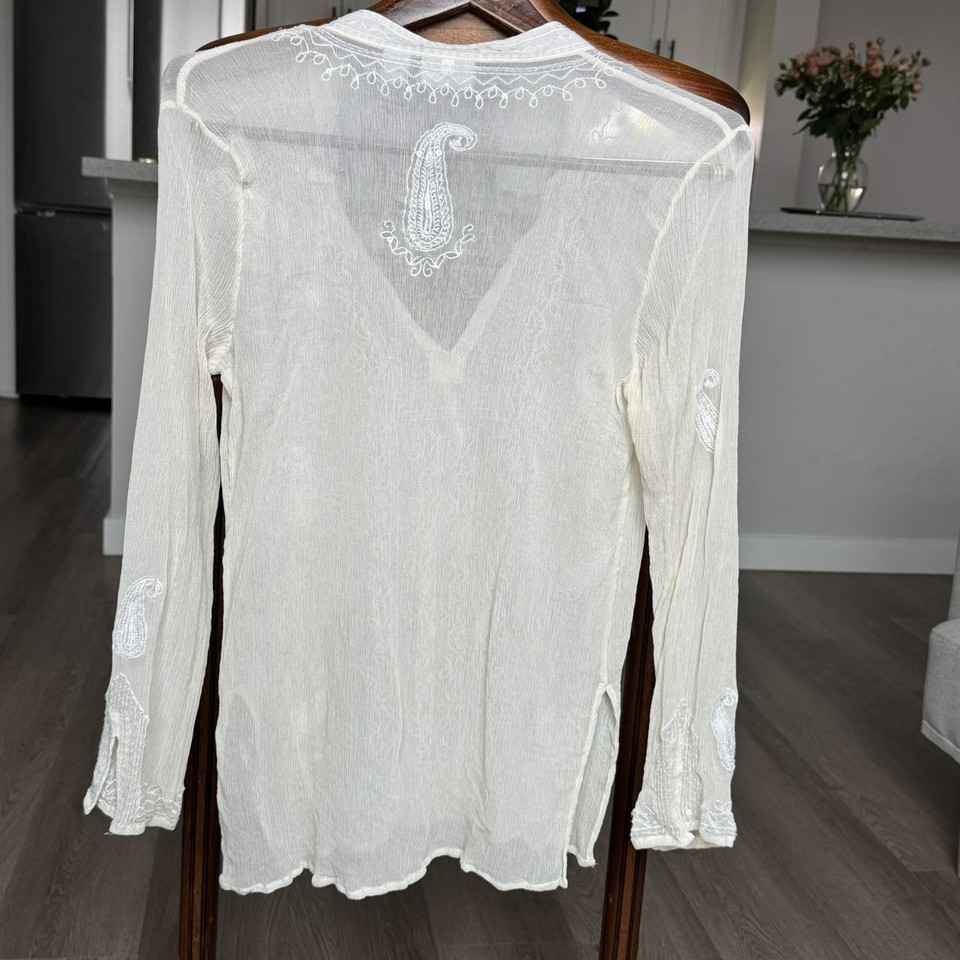 CHICO’S 100% Silk Embroidered White Ivory Tunic Top – Size 1 (M/L) | eBay