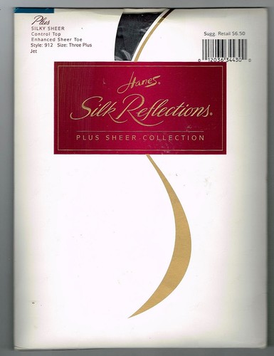 Hanes Silk Reflections Plus Sheer Pantyhose Jet Size Three Plus Control ...