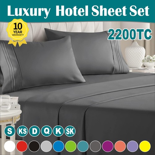 2200TC Hotel Soft 4Pcs Flat Fitted Sheet Set Single/KS/Double/Queen ...
