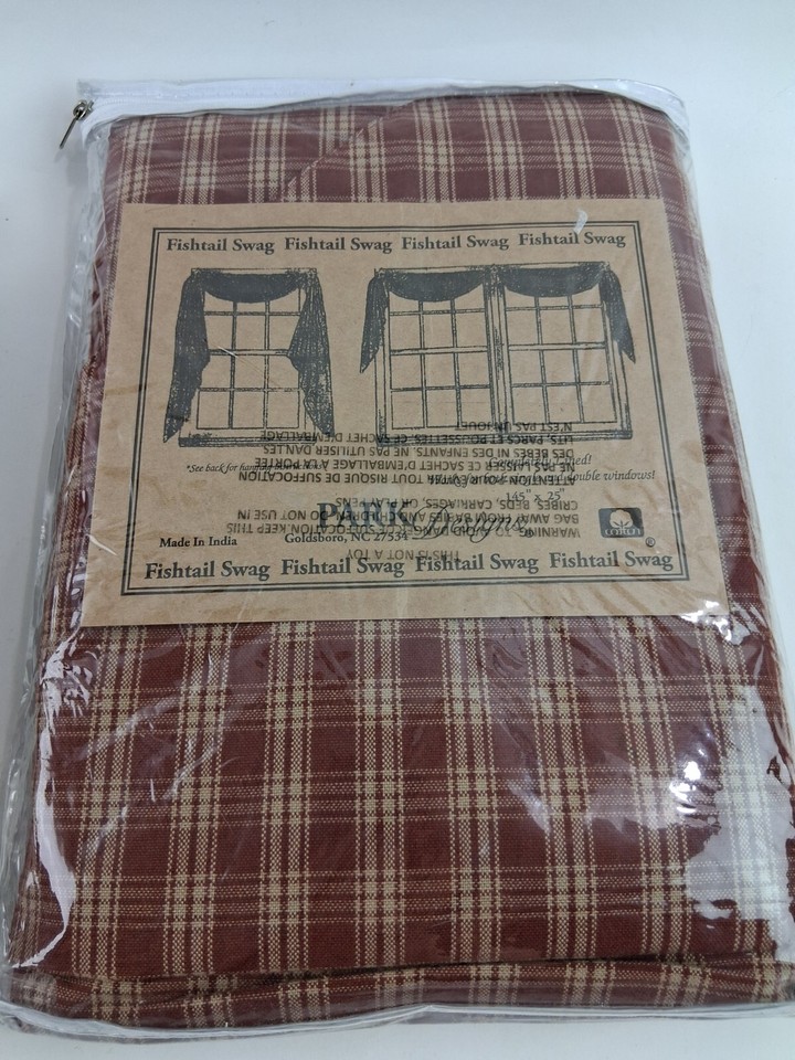 2 Starbridge Wine Window Fishtail Swag Plaid Check Primitive Homespun ...