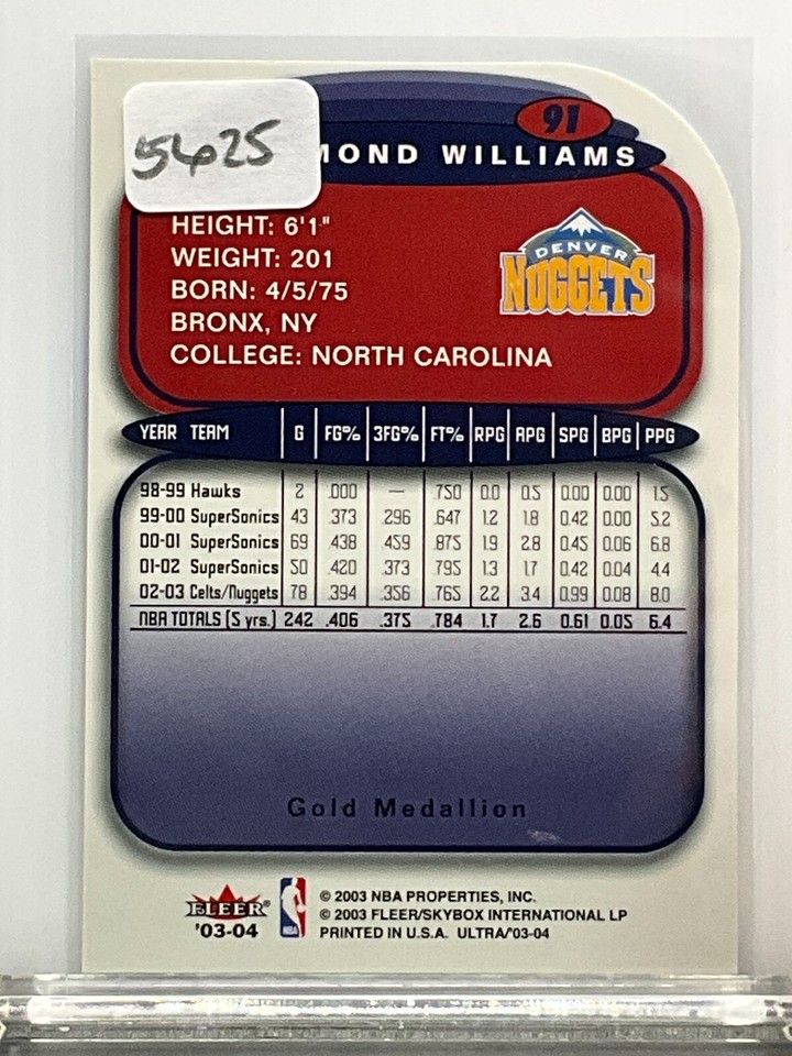 2003-04 Ultra Basketball - Gold Medallion - Shammond Williams - Nuggets ...