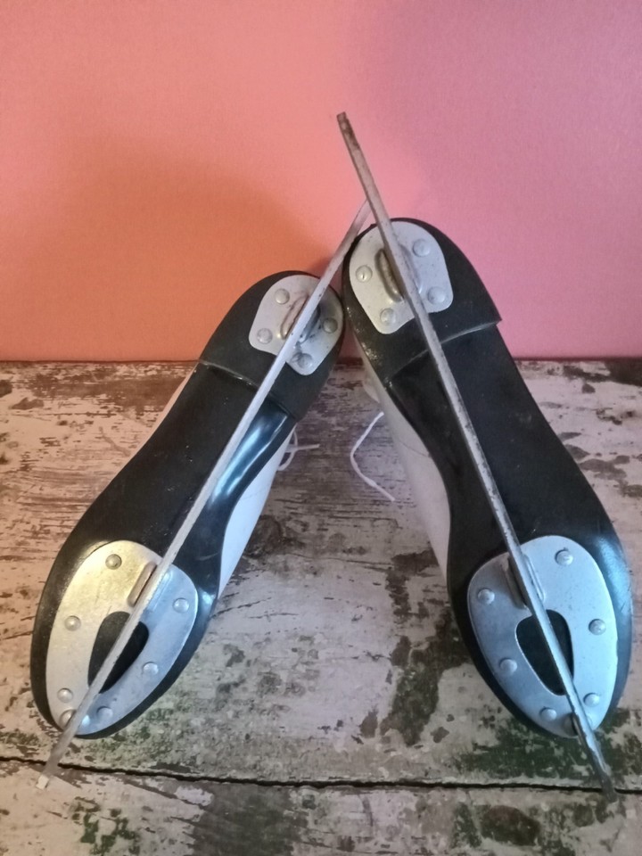 Vintage White Ice Skates Lange Aries Canada Display for Sled Winter ...