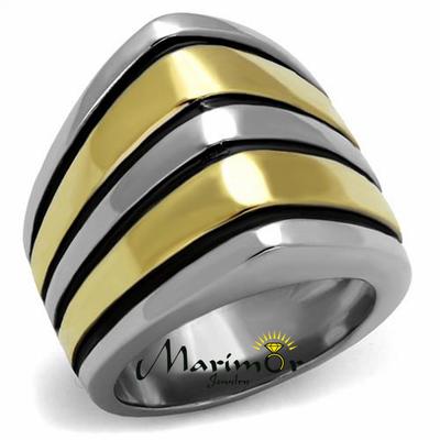 Stainless Steel Two Toned Gold & Silver with Black Epoxy Fashion Ring ...