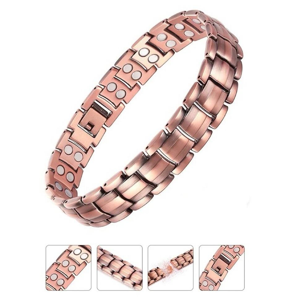 Pure Copper Neodymium Magnetic Therapy Bracelet Double Strong Men Women ...