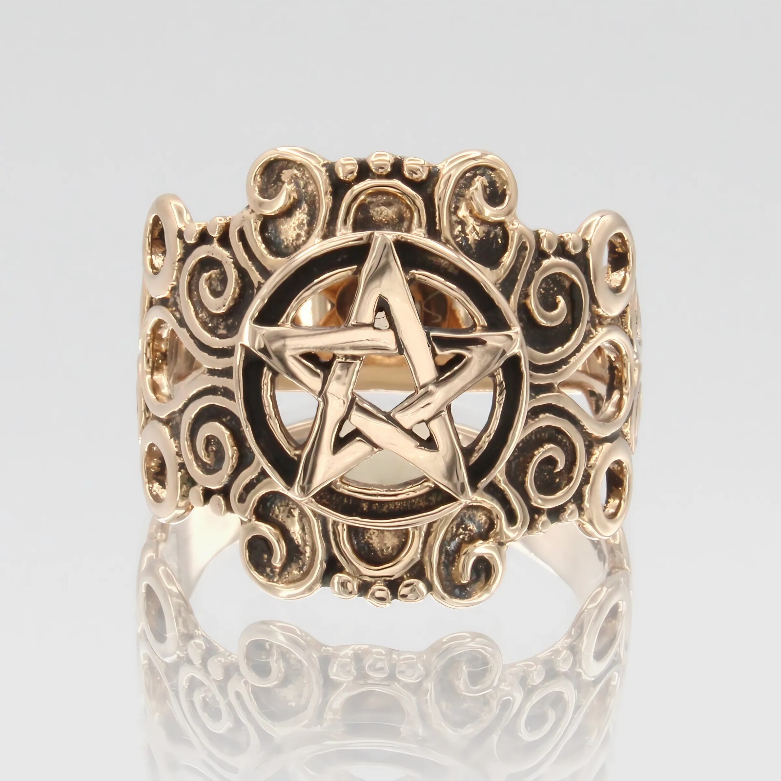 Large Ornate Bronze Pentacle Ring Pentagram Witch Wiccan Pagan Jewelry ...