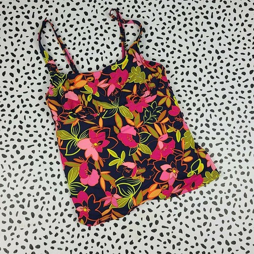 Lands End Navy Blue Jungle Floral Square Neck Tankini SWIM TOP 6 TALL ...