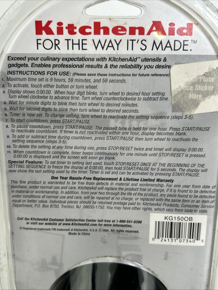 SEALED KitchenAid Digital Timer Cook’s Series KG150OB Black Rotating ...