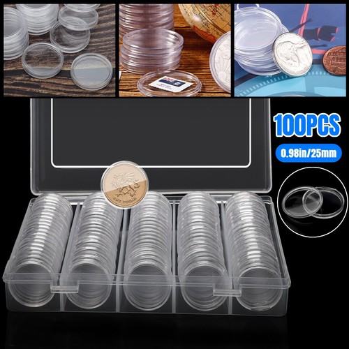 100X Coin Holder Capsules Case 25mm Clear For US Quarter Dollar with ...