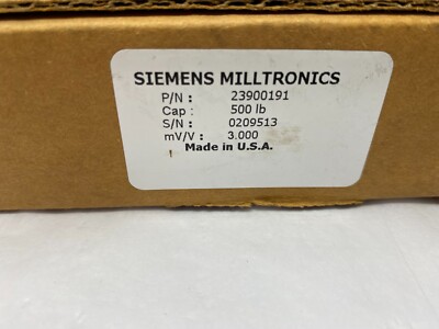 Siemens Milltronics 23900191 Load Cell MTS Cap. 500LB Stainless Steel 3 ...