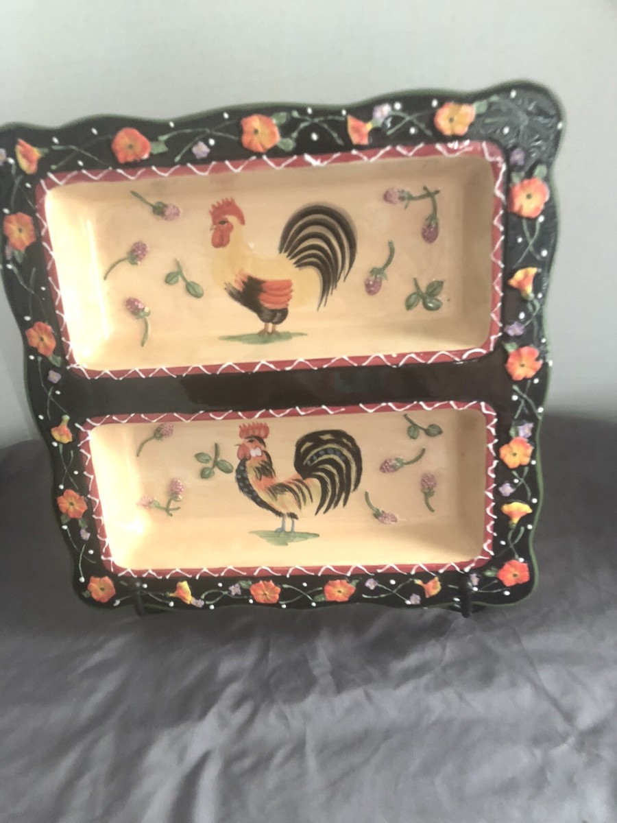 Yellow Country Rooster Tray 250 Kitchen Roosters And Fruit And Flowers