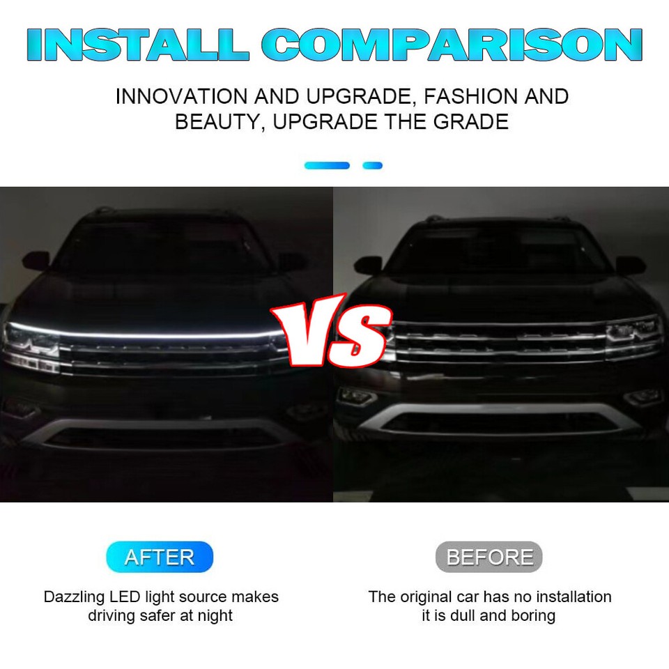 180cm Start Scan Dynamic WHITE LED DRL Hood Light Strip Daytime Running ...