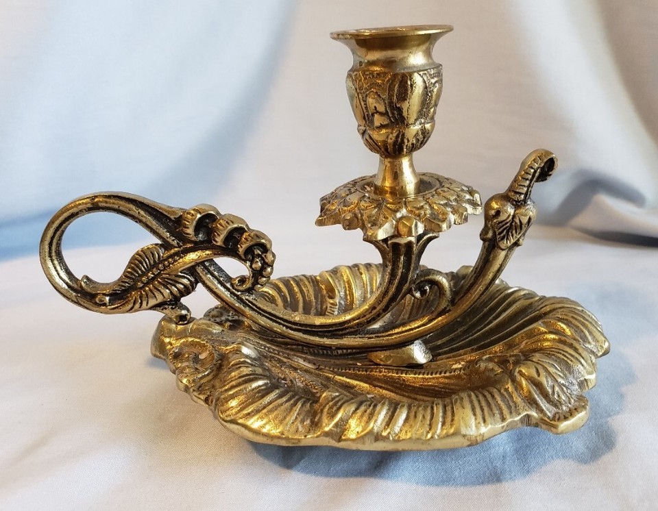 Vintage Ornate Brass Chamber Stick Candle Holder Victorian Candlestick ...