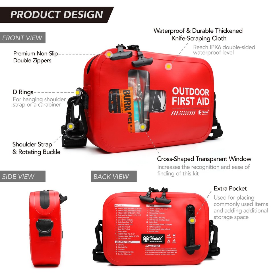 152 PCS Waterproof First Aid Kit, Portable Small Boat Dry Bag Bug Out ...