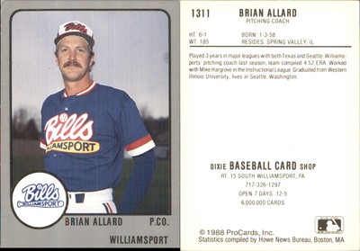 Brian Allard 1988 ProCards #1311 Card Williamsport Bills *AutographDen ...
