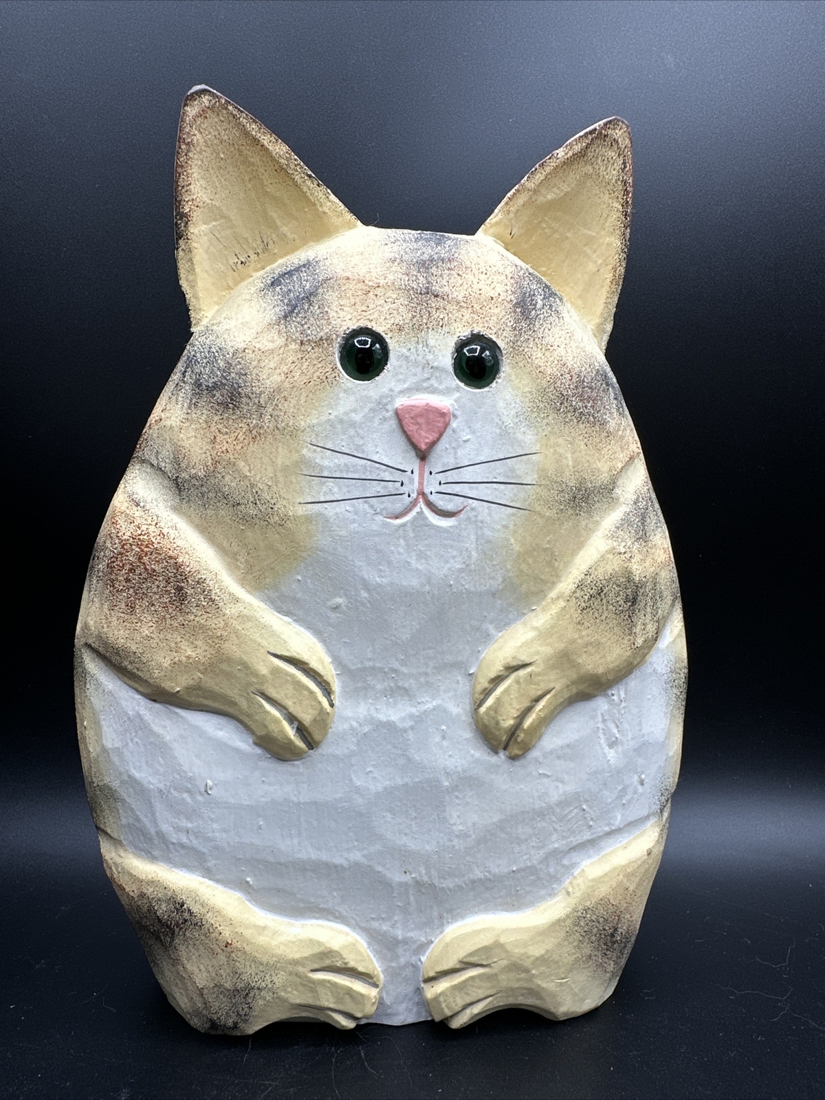 James Haddon Folk Art Cat Hand Carved Wood Hand Painted VTG | eBay