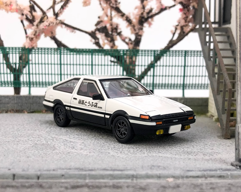 HJ 1:64 JDM White AE86 Trueno Engine Initial D Model Diecast Metal Car ...