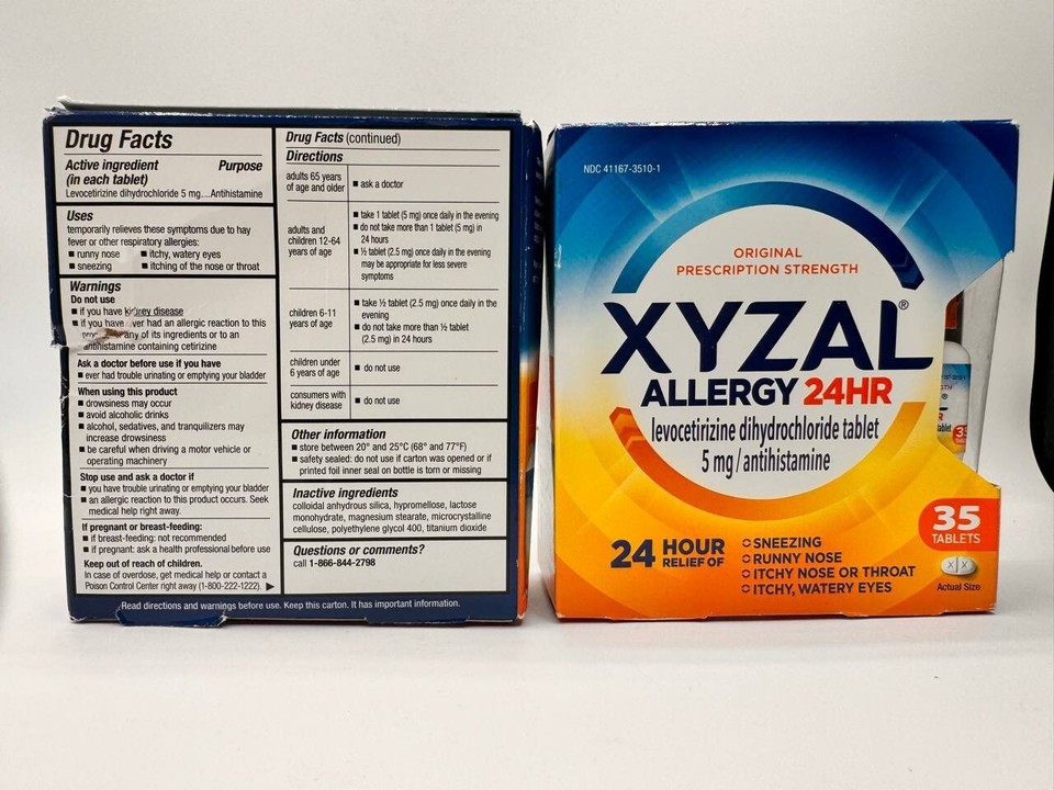 Xyzal Adult 24HR Allergy Relief with Levocetirizine & Cetirizine 35Ct ...