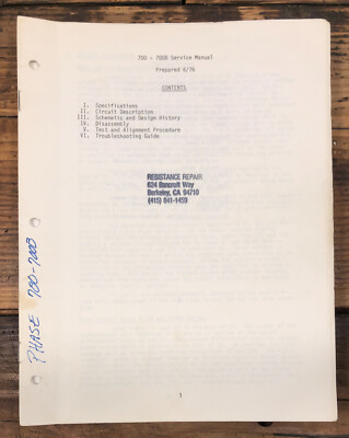 Phase Linear Model 700 700B Amplifier Service Manual *Original* | eBay