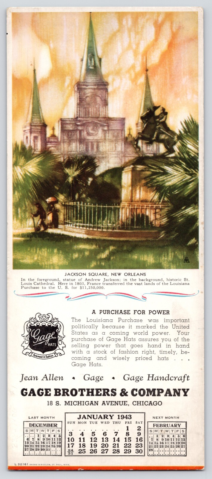 Gage Brothers & Co Hat Chicago Illinois Vintage Advertising Blotter ...