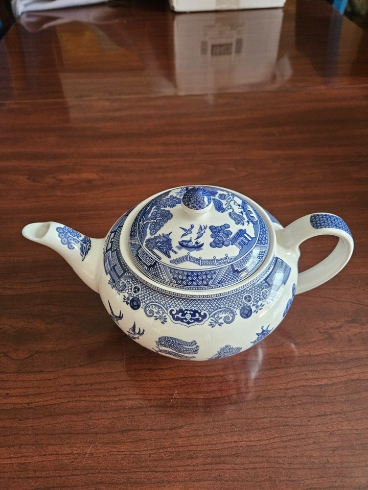 JOHNSON BROTHERS BLUE WILLOW TEA POT SET 1883 "GREEN STAMP" IMMACULATE ...