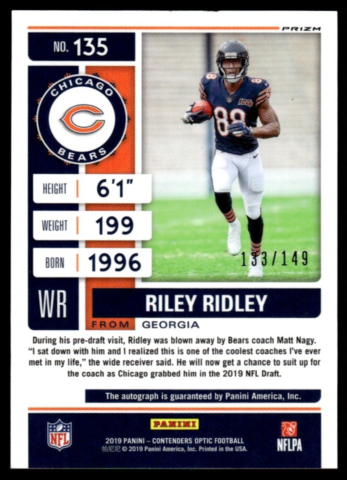 2019 Panini Contenders Optic Teal Riley Ridley Rookie Auto 133/149 ...