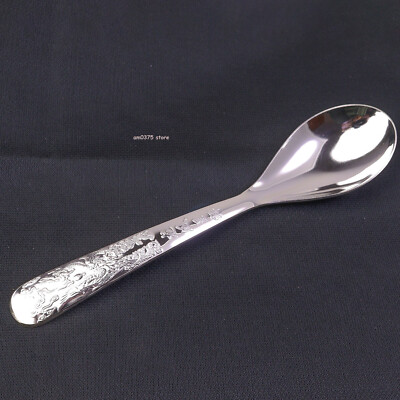 Pure 999 Fine Silver Soup Spoon Flatware Dragon Phoenix Dinner Spoon 5 ...