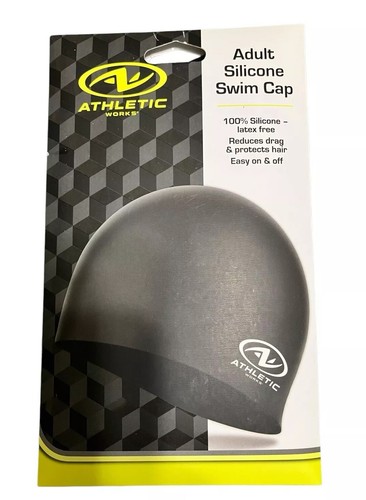 Athletic Works Adult Silicone Swim Cap Latex Free Black Easy On & Off ...