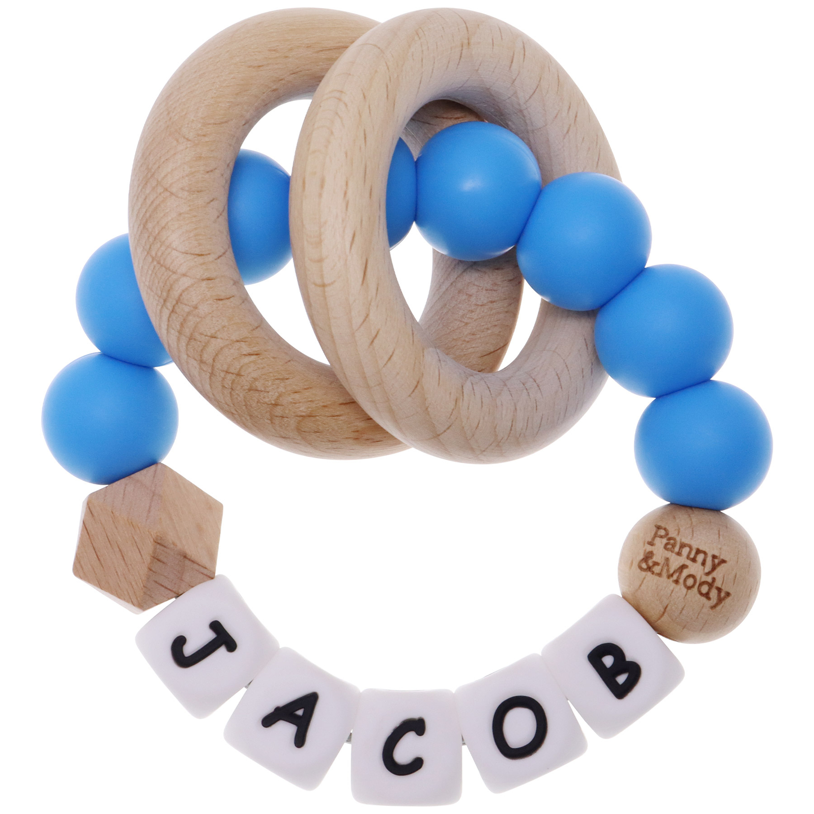 Personalised Teether, Natural Wood & Silicone Teething Ring/Rattle ...