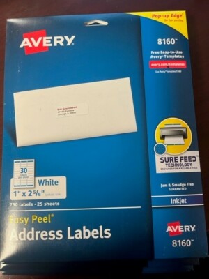 Lot of 5 Avery 8160 Easy Peel Mailing Address Labels 1 x 2 5/8 White ...