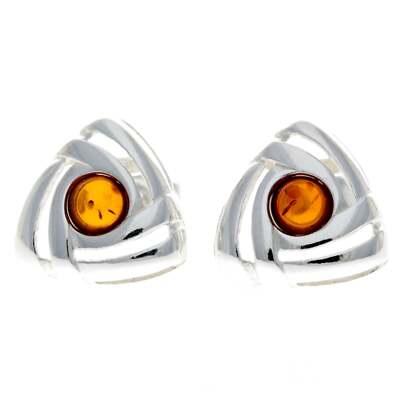 925 Sterling Silver & Baltic Amber Triangle Modern Earrings - GL032 ...
