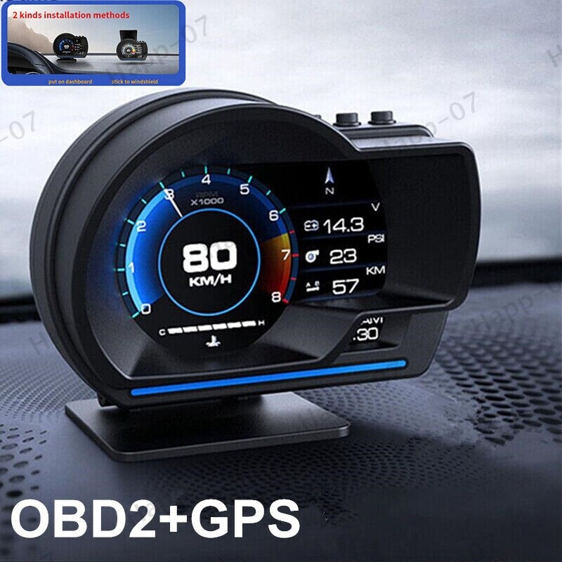 Multifunctional Digital Car HUD OBD2&GPS Speedometer Turbo Temp Gauge ...