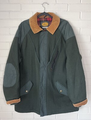 Vintage Woolrich Men XL Canvas Hunter Green Barn Coat Jacket Plaid ...