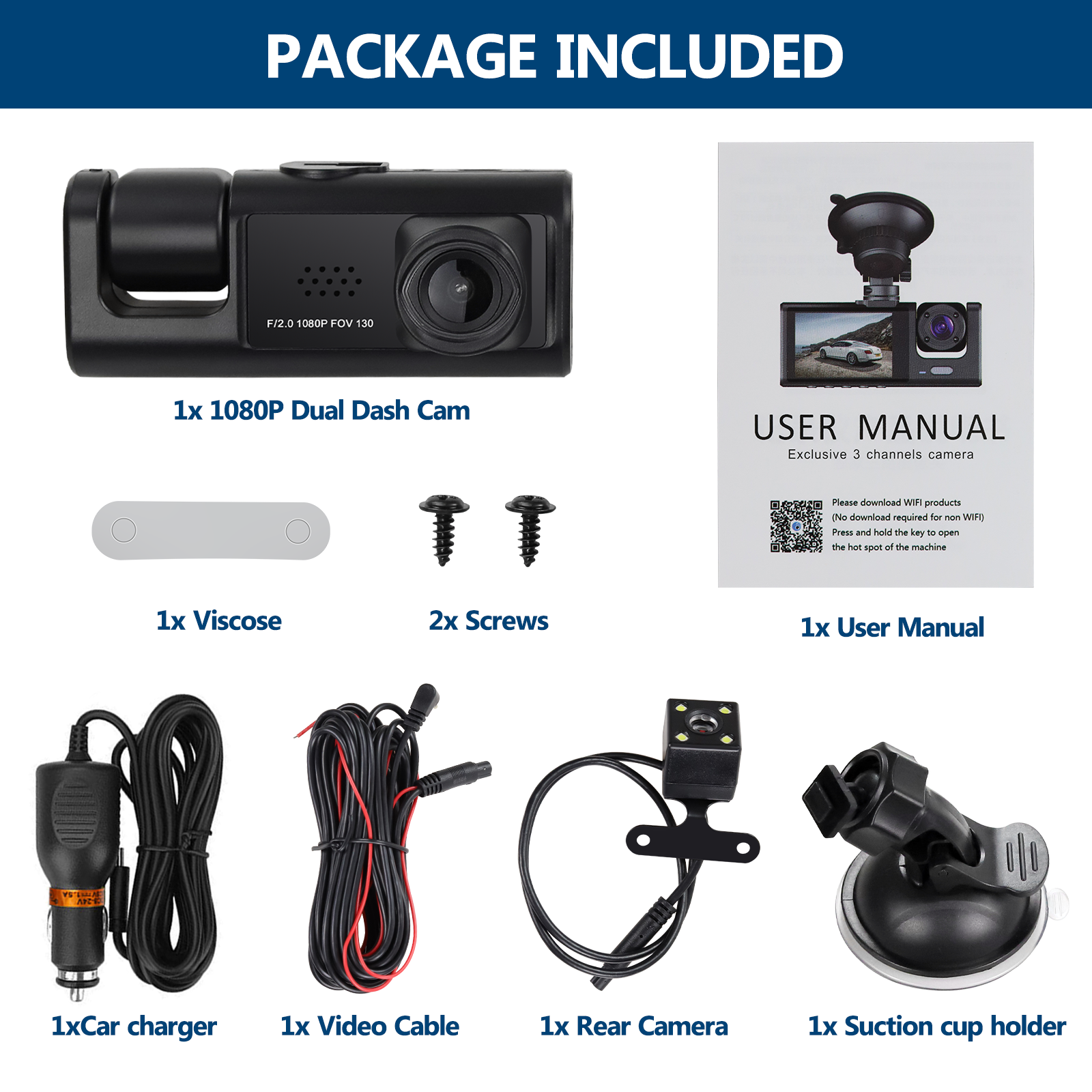 HD 1080P Car Dual Lens Dash Cam Front/Rear/Inside Video Recorder Camera ...
