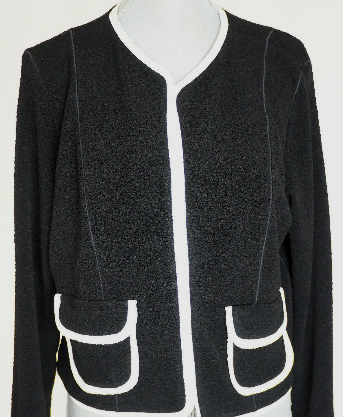 EVA VARRO Black Cardigan Jacket with White Trim - Sz XL - Acetate | eBay
