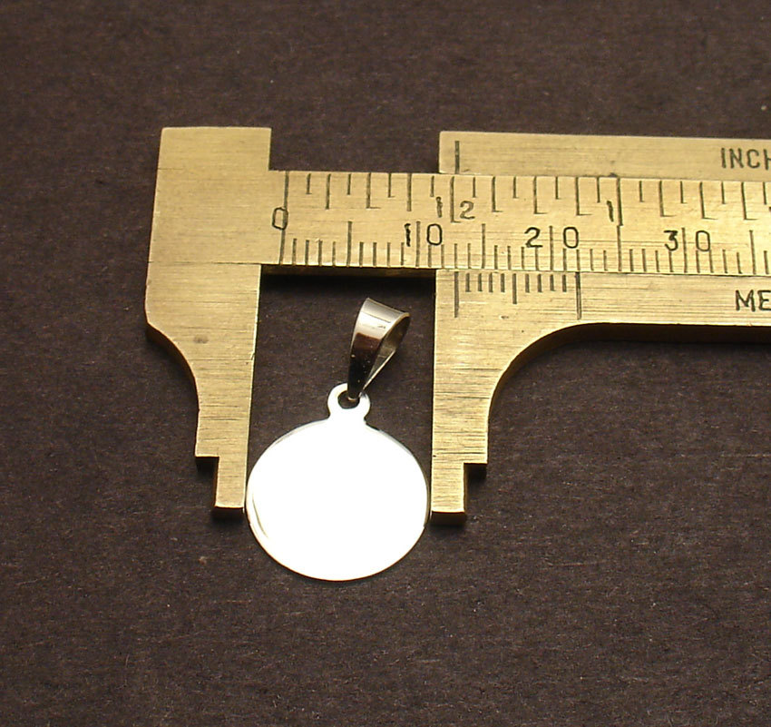 12mm 1/2" Engravable Reversible Disc Charm Pendant Real Solid 14K White ...