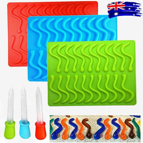 Snake Silicone Worms Jelly Molds Ice Tube Candy Bear Mold 20 Cavity ...