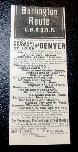 1886 Burlington Route Railroad Advertising - St. Louis - Chicago ...