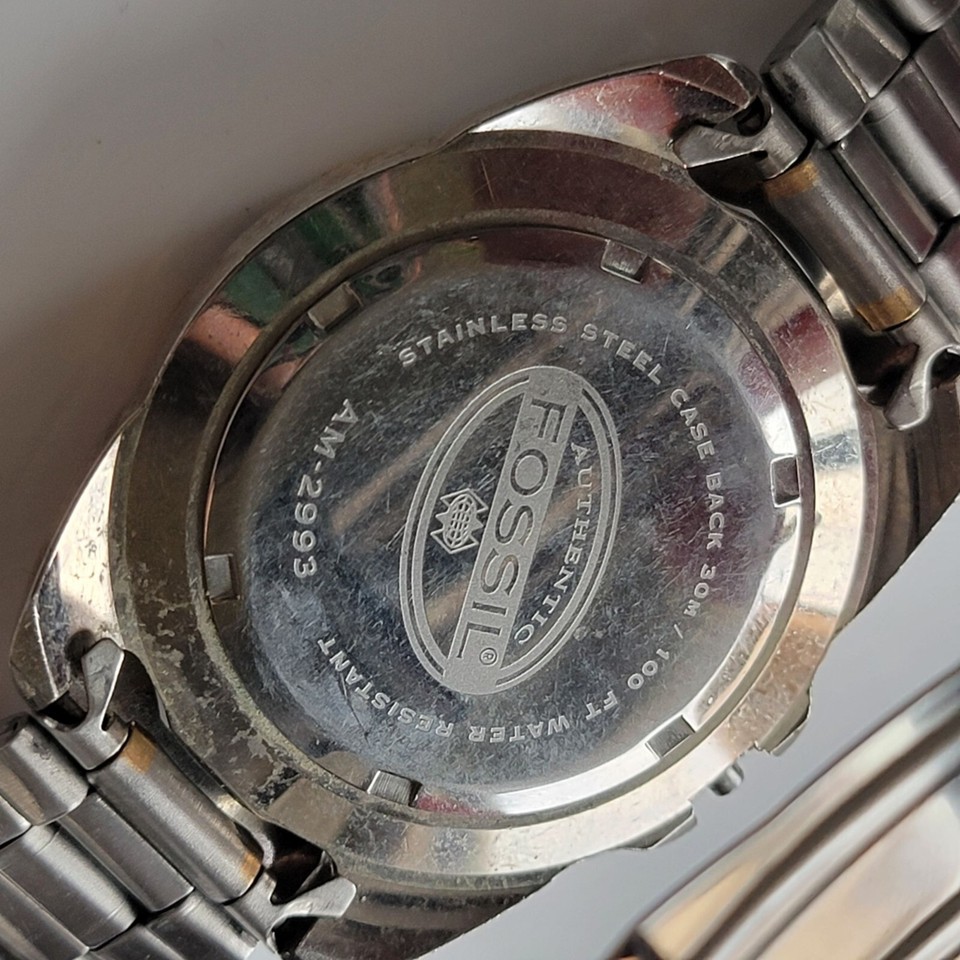 Fossil AM-2993 Watch Stainless Steel Two Tone Black Date Water Resist ...